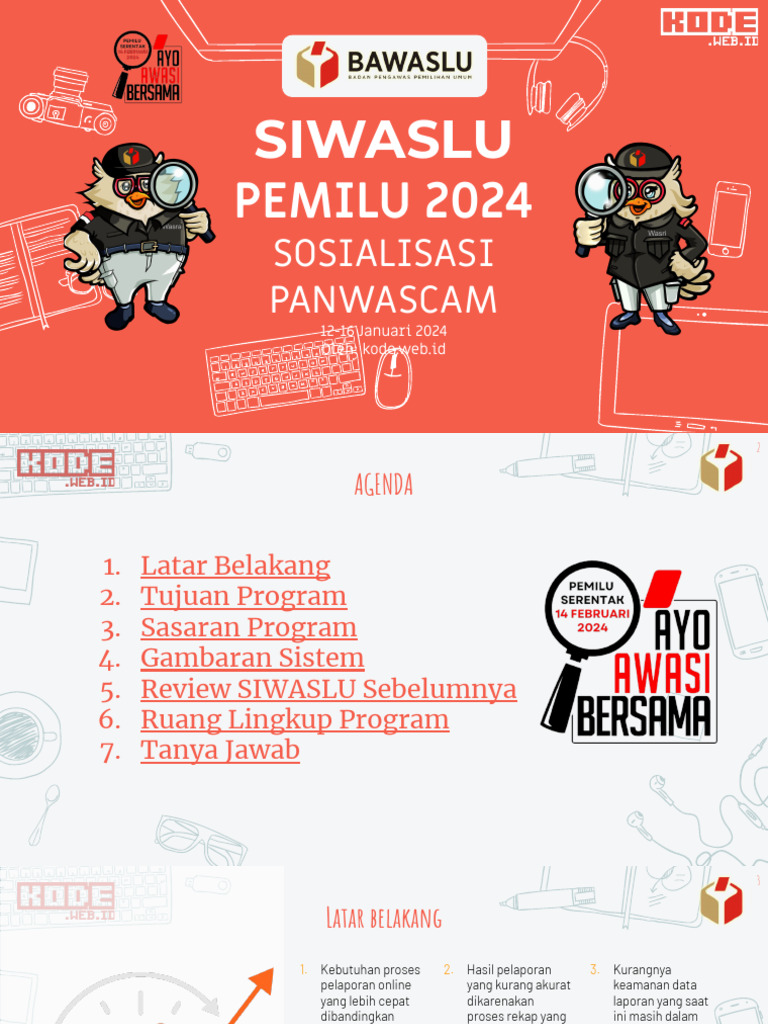 BAWASLU SIWASLU - PEMILU - 2024 Sosialisasi PANWASCAM Kode | PDF