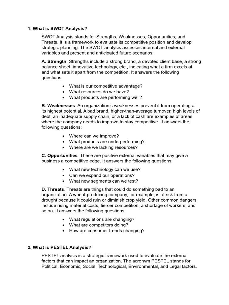 SWOT, PESTEL, and Porter's Analysis | PDF