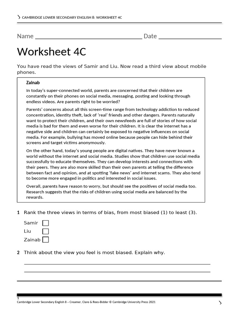 LS English 8 Worksheet 4C | PDF