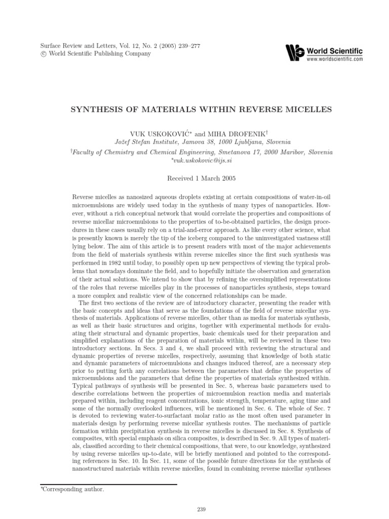 Micellar Synthesis | PDF