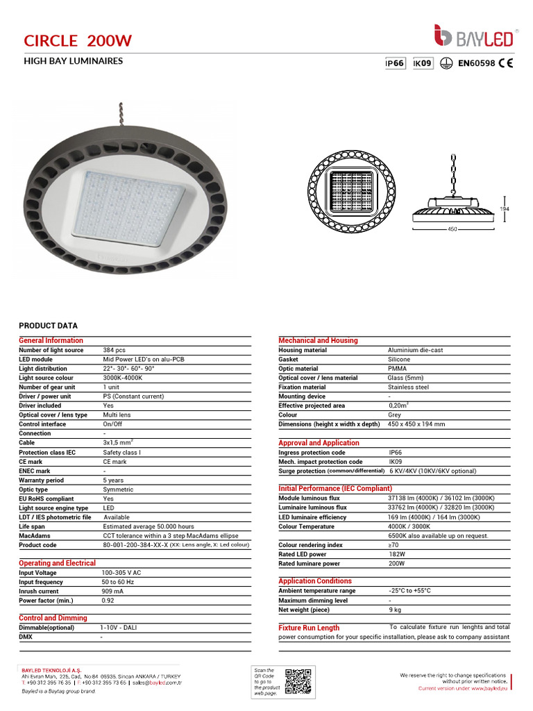 Circle 200W: High Bay Luminaires | PDF | Light Emitting Diode ...