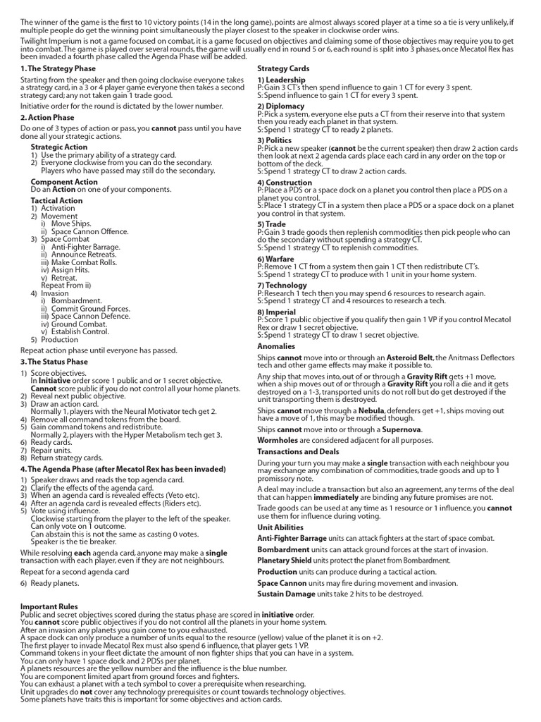TI4 Game Rules Overview | PDF | Military | Teaching Methods & Materials