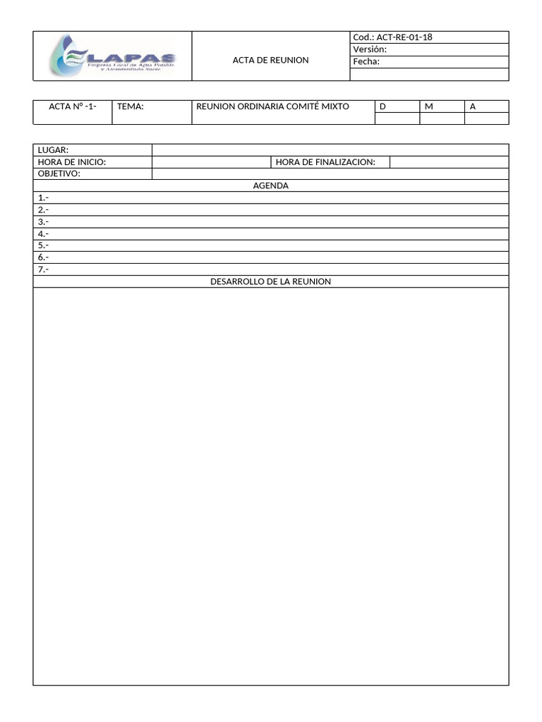 Modelo de Actas de Reunion | PDF
