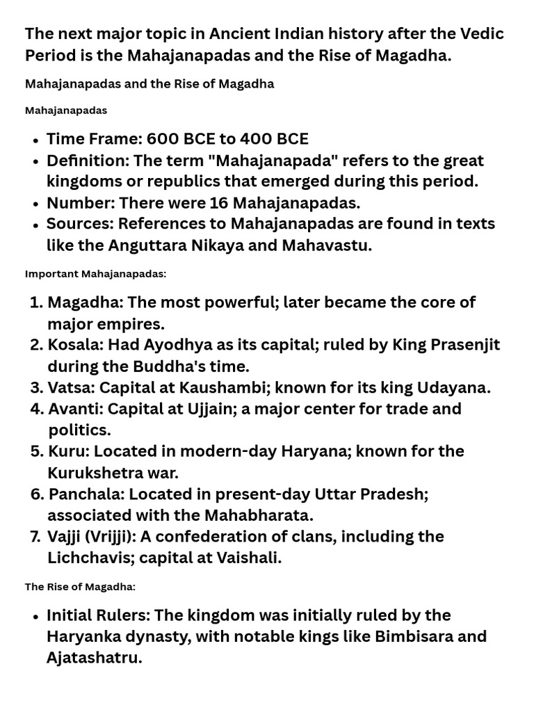 The Next Major Topic in Ancient Indian History After The Vedic Period ...