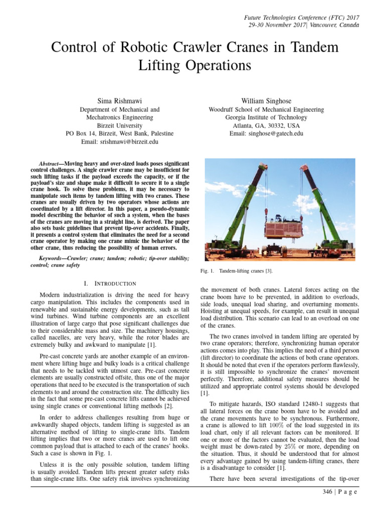 48 Paper 438-Control of Robotic Crawler Cranes in Tandem | PDF