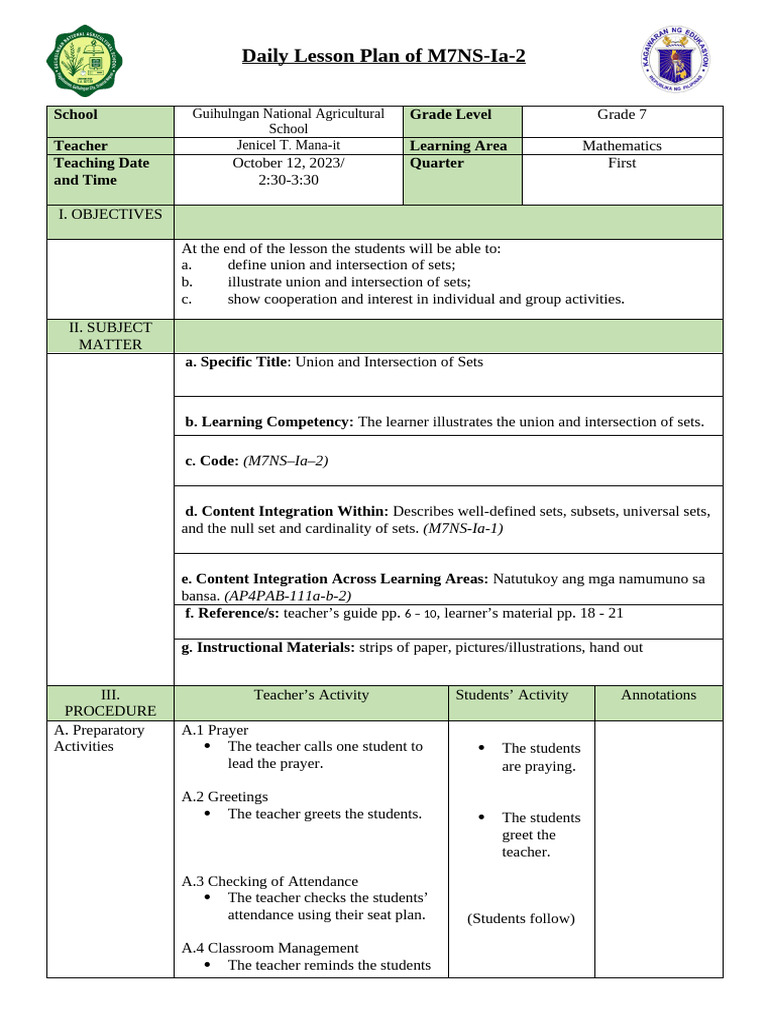 MANA-IT-LESSONPLAN_CO1_2023-2024 | PDF
