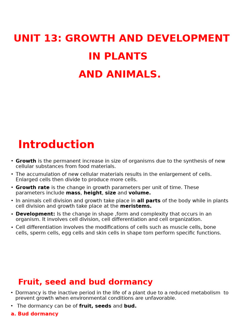 Unit 13. Growth and Development in Plants and Animals | PDF