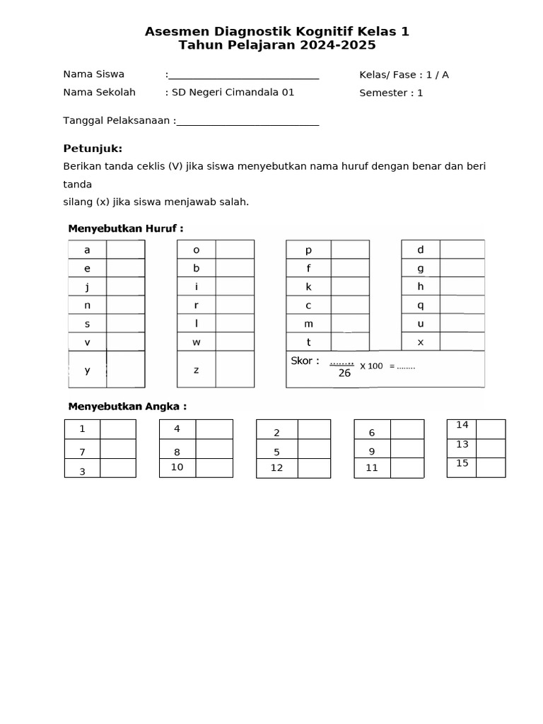 Format Asesmen Diagnostik Kognitif Lisan | PDF
