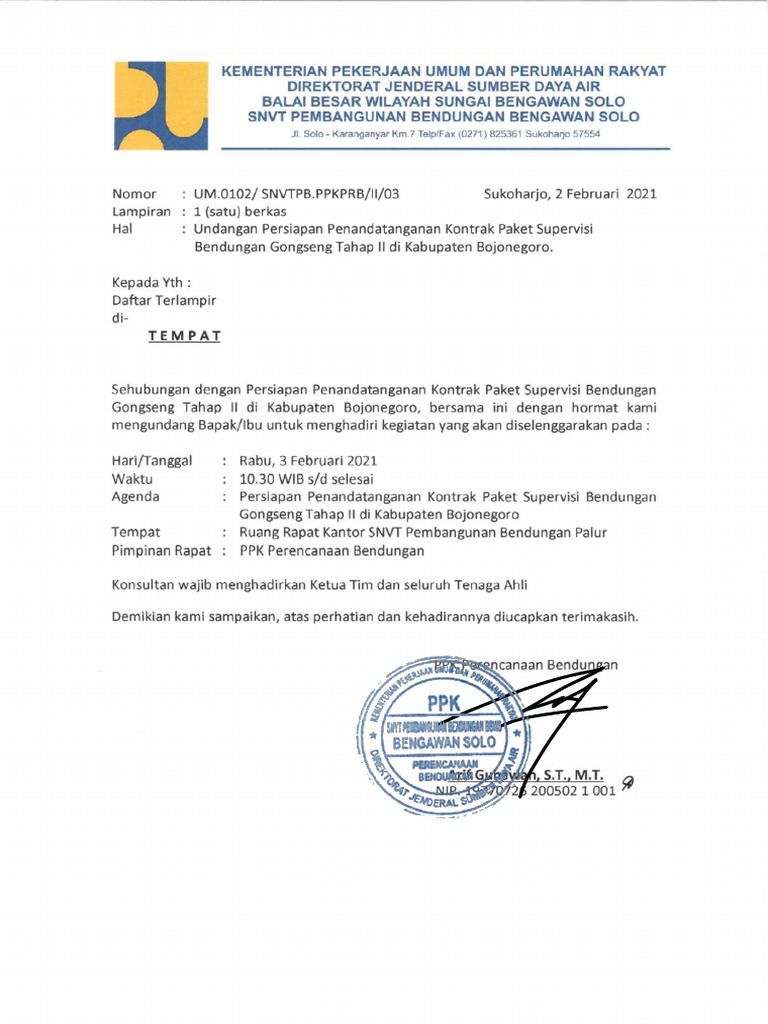 Undangan Persiapan Penandatanganan Kontrak SPV Gongseng Tahap II (1 | PDF