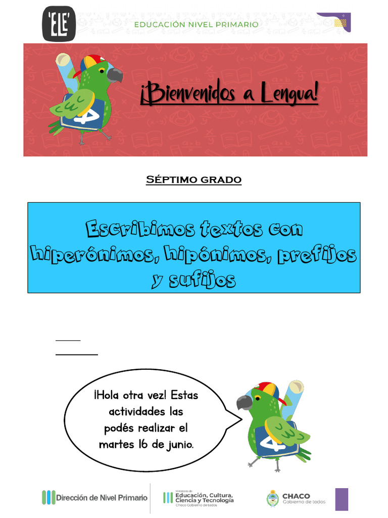 Actividades de 7° Grado - Clases de Palabras | PDF