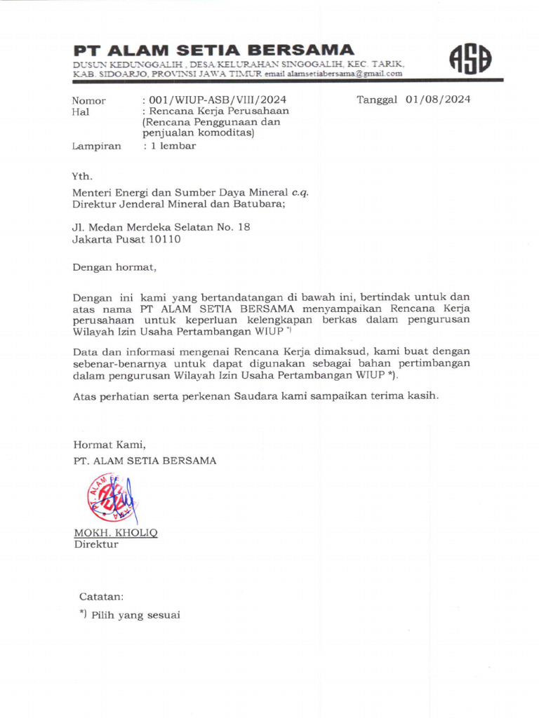 Rencana Penggunaan Dan Penjualan Komoditas PT ASB | PDF