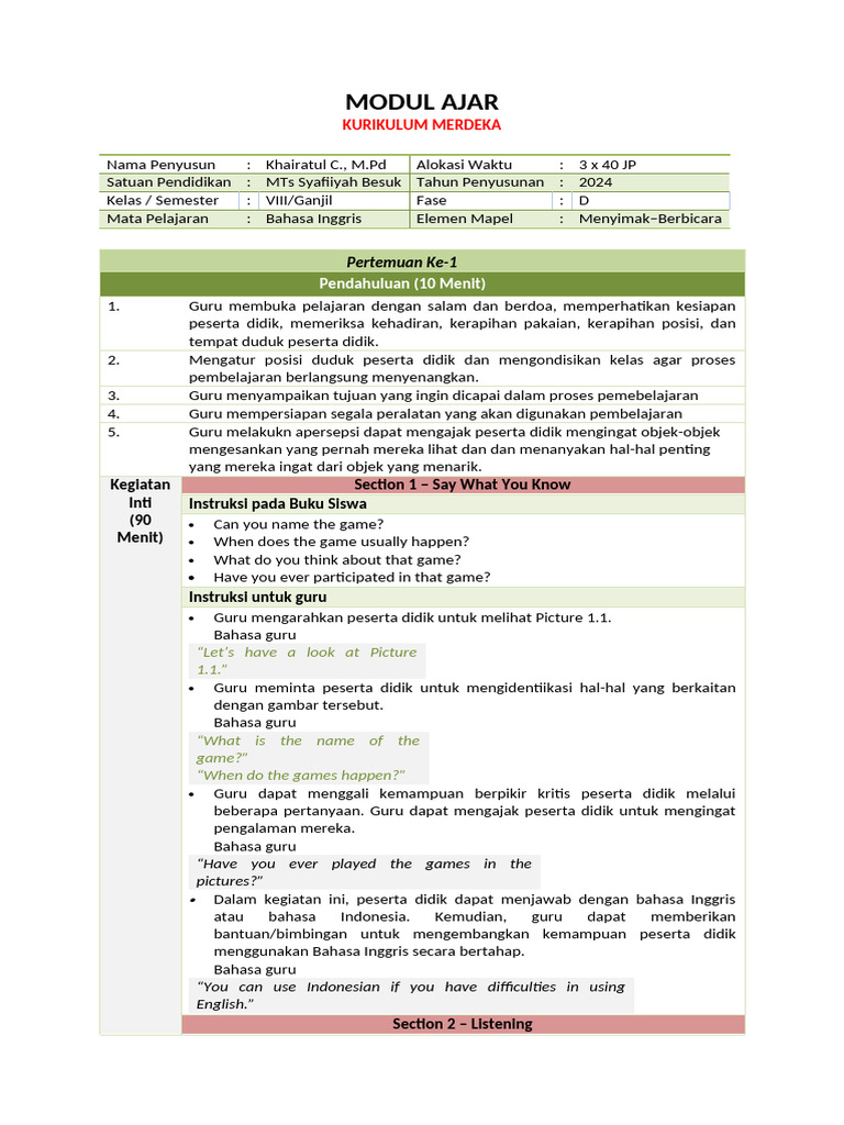 MODUL AJAR Kls 8 | PDF