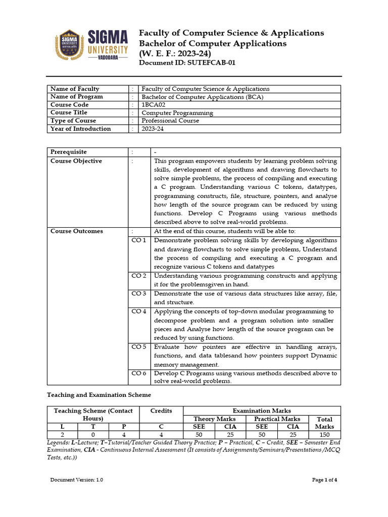 1BCA02 - Computer Programming | PDF