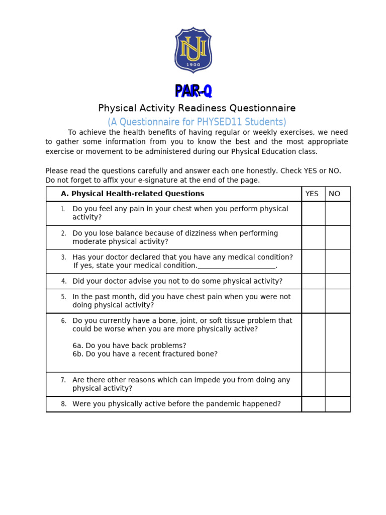 Physical Education_ PAR-Q | PDF