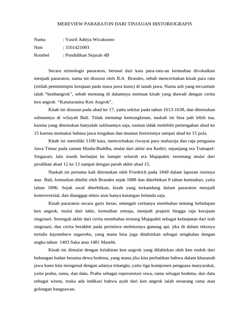 Mereview Pararaton Dari Tinjauan Historiografis | PDF