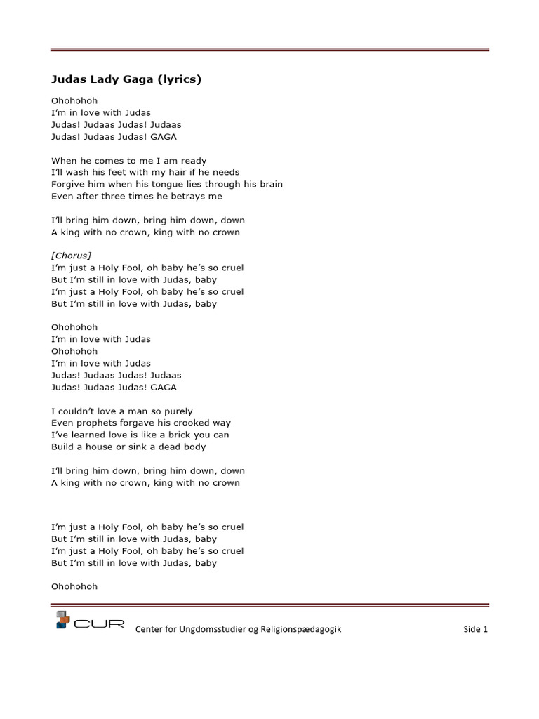 Judas Lady Gaga Lyrics | PDF