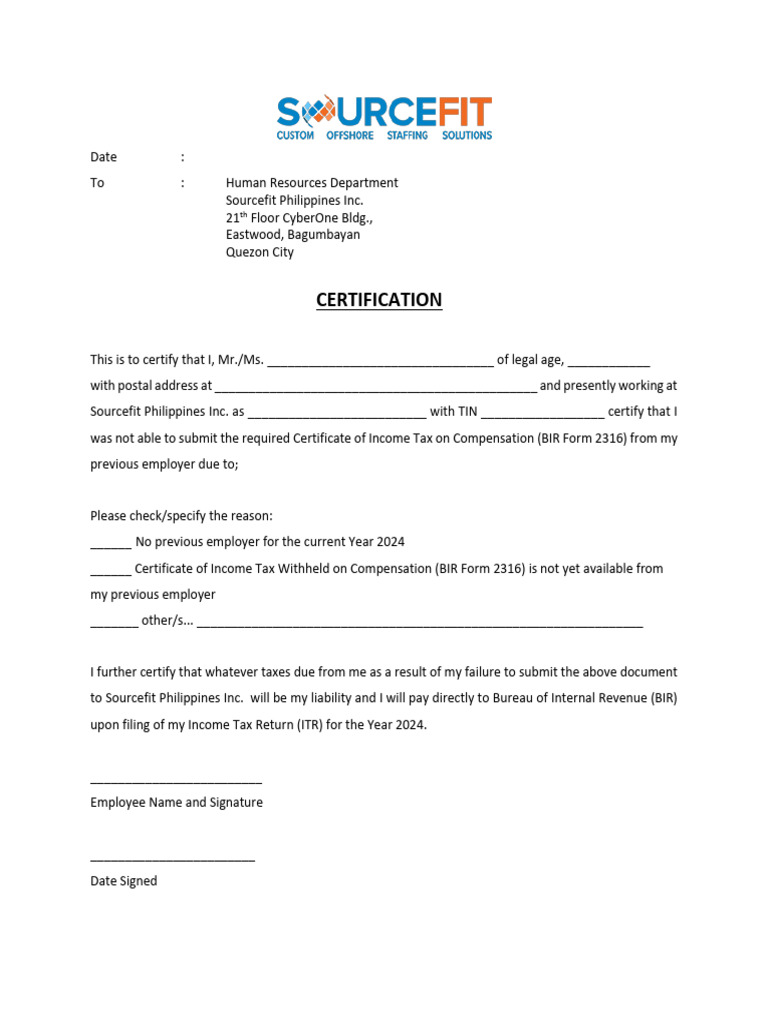 (3) BIR 2316 Certification 2024 | PDF