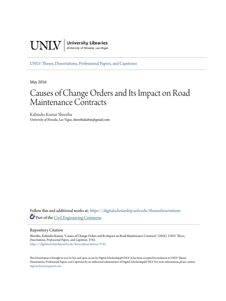 Causes of Change Orders and Its Impact On Road Maintenance Contra | PDF