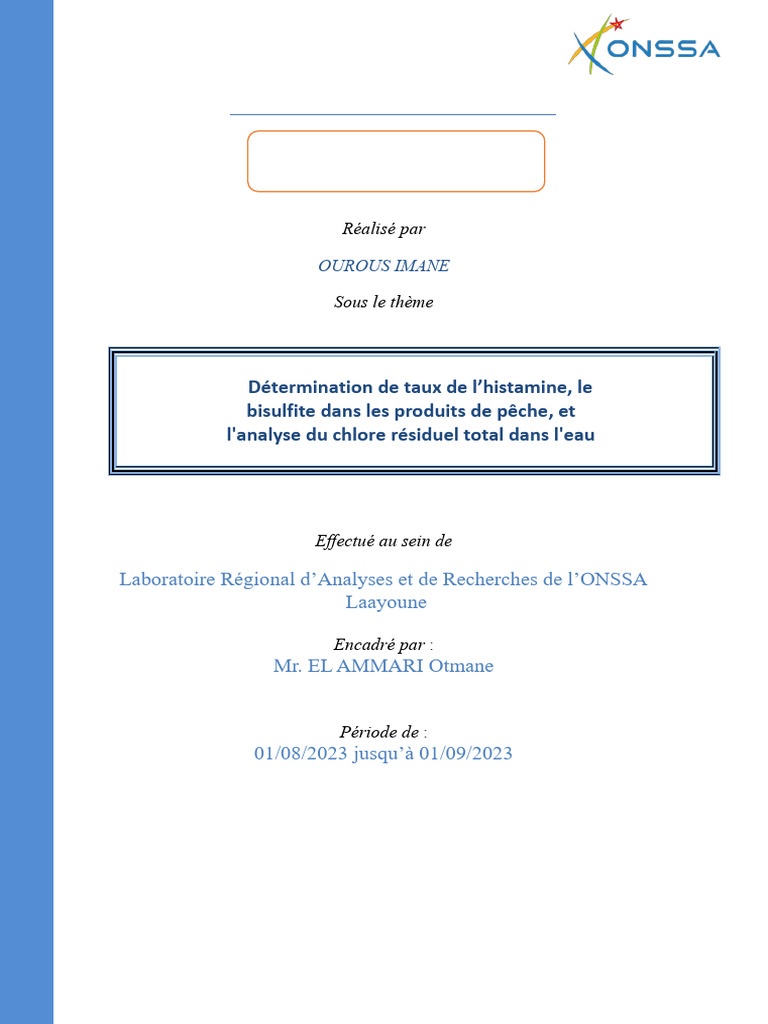 Rapport de Stage Onssa Section Chimie Alimentaire | PDF