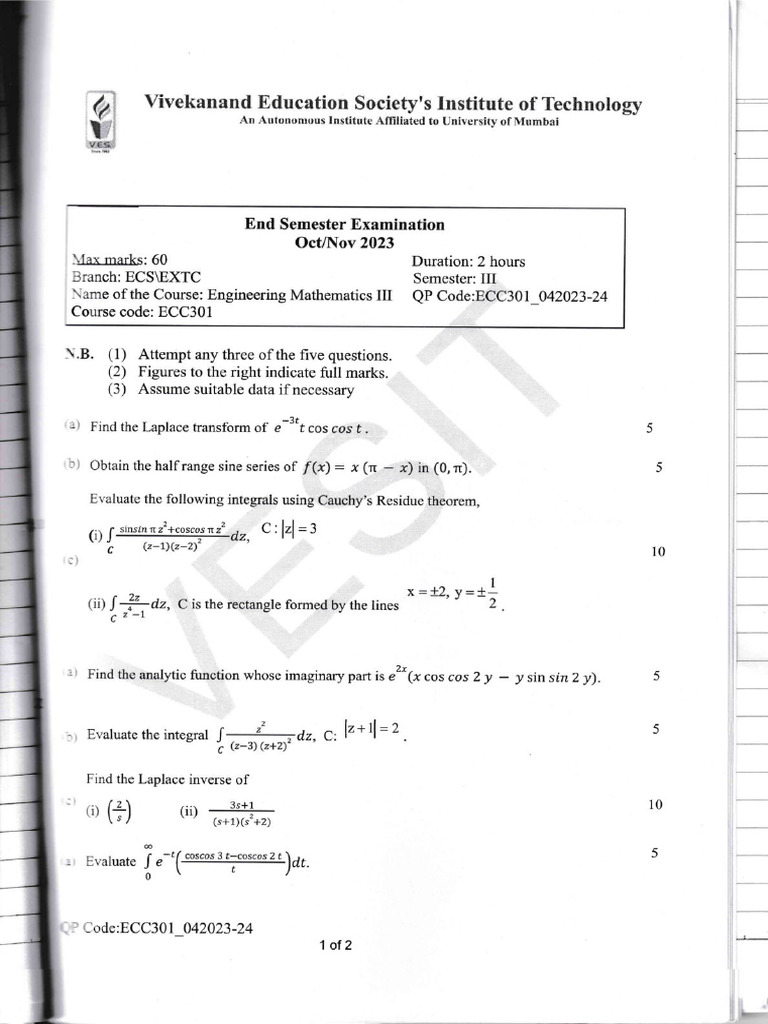 Q SET EXTC SEM III OCT 23 RE EXAM Autonomous | PDF