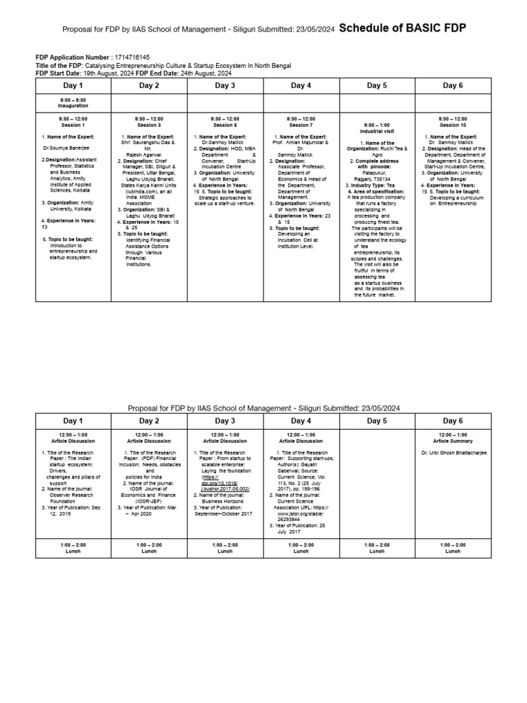 Final FDP Schedule - IIAS | PDF