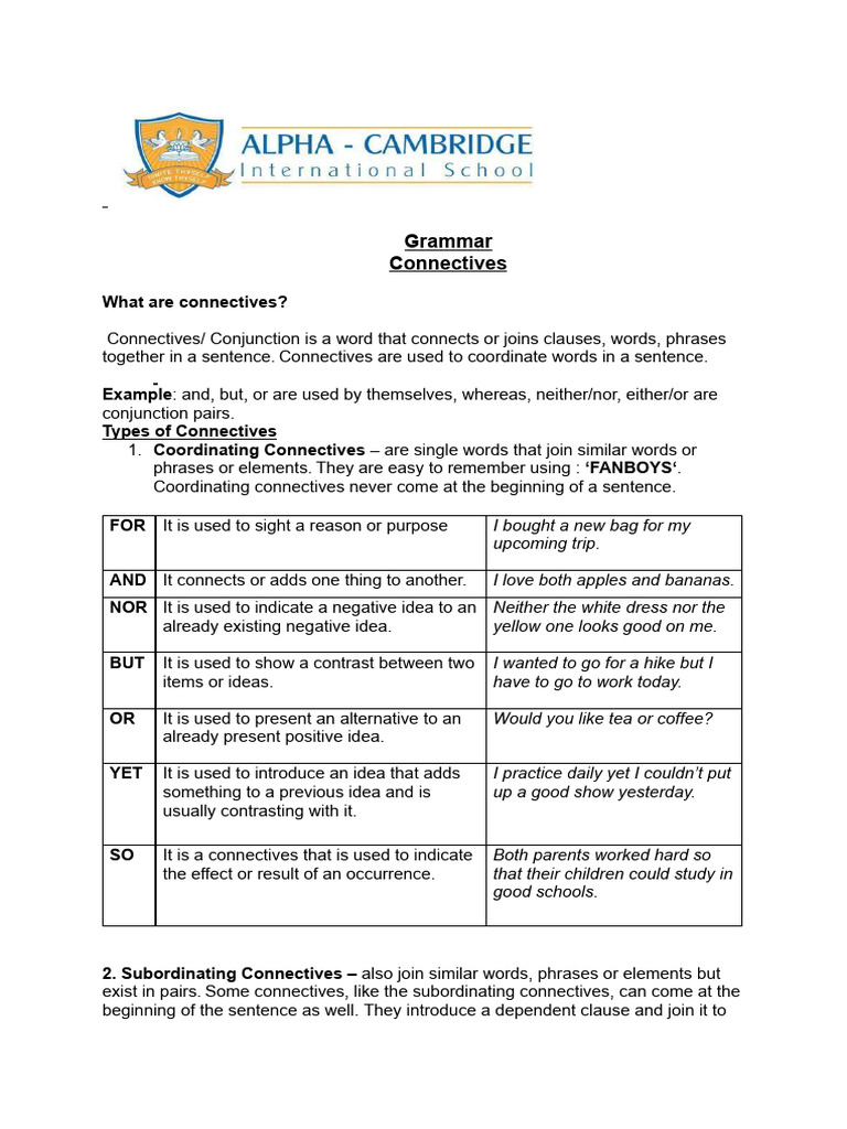Connectives - NOTES | PDF