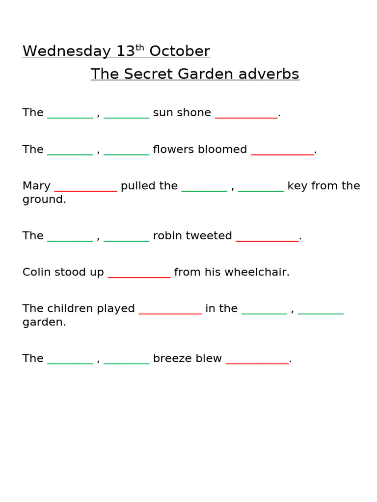The Secret Garden Adverbs | PDF