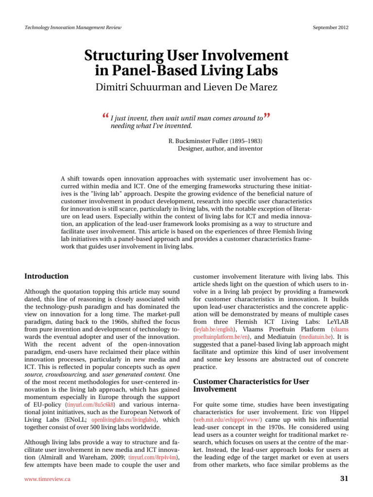 User Involvement in Living Labs Framework | PDF | Innovation ...