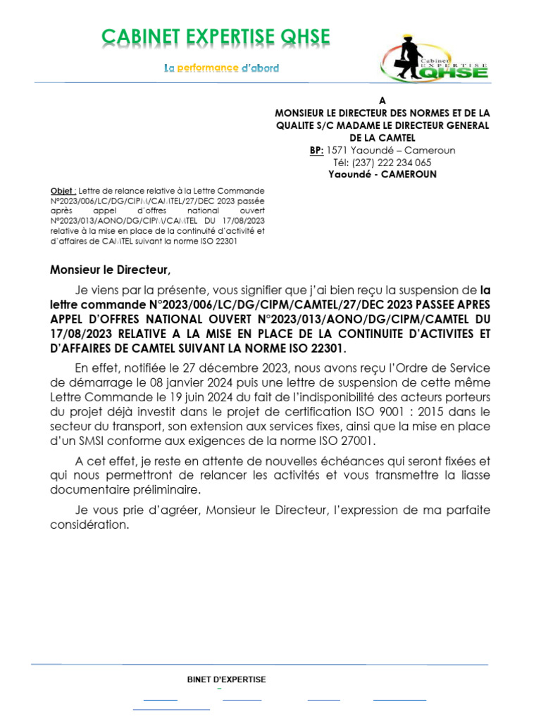 Lettre Relance 22301-1 | PDF