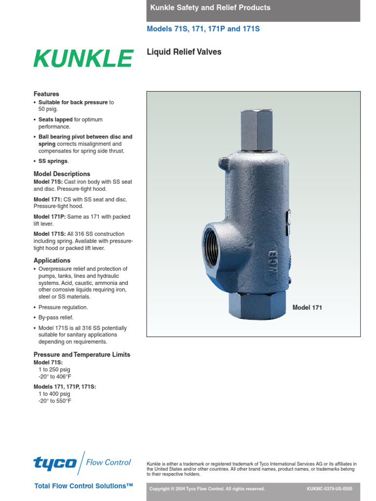 Liquid Relief Valves: Models 71S, 171, 171P and 171S | PDF
