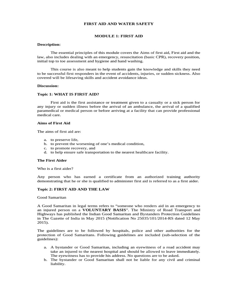 First Aid and Water Safety | PDF | Cardiopulmonary Resuscitation ...