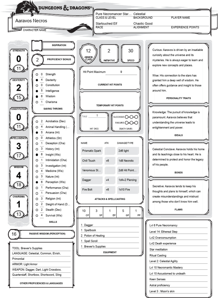 Aaravos Necros - Roll20 Characters | PDF