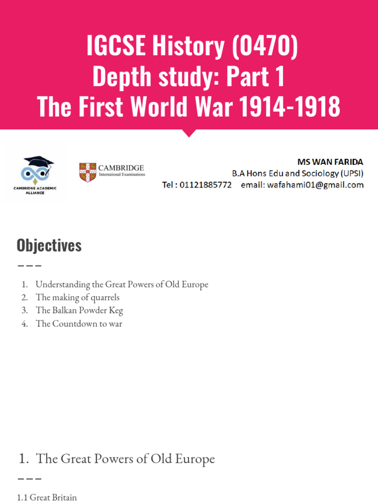IGCSE History 0470 Depth Study The First | PDF
