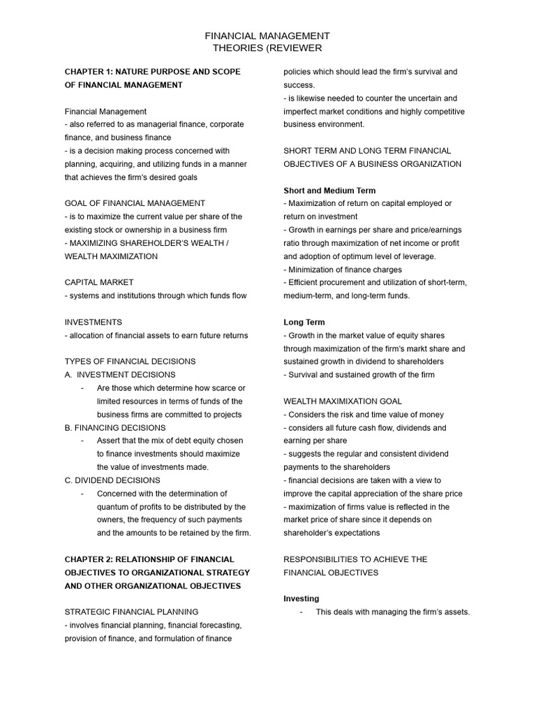 Finman Theories Reviewer | PDF