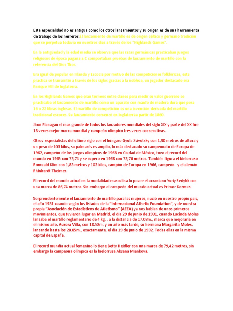 El Lanzamiento de Martillo Es de Origen Céltico y Germano Tradición Que ...
