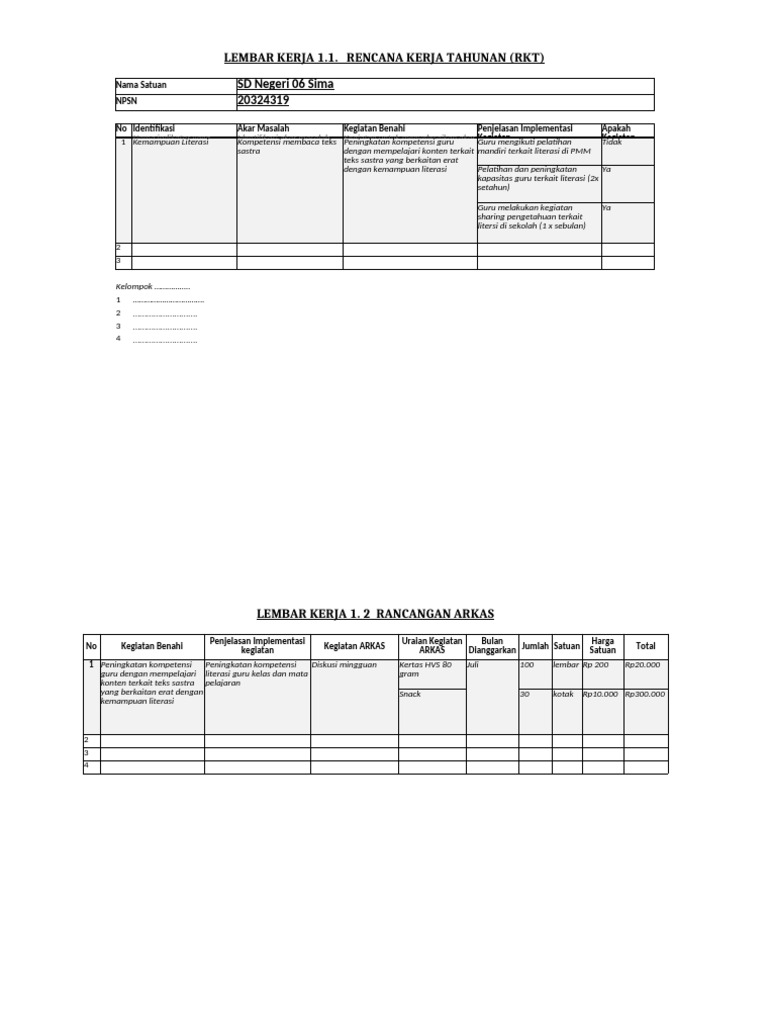 3. Contoh RKT dan ARKAS | PDF