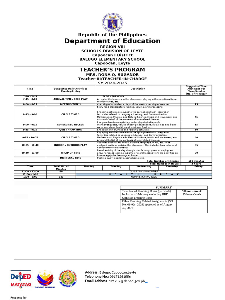 BALUGO Kinder MG TEACHERS PROGRAM NEW TEMPLATE QMS | PDF