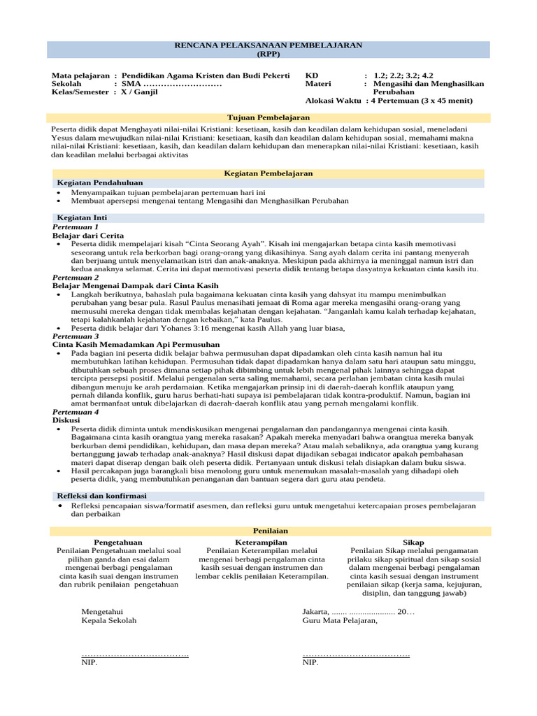 RPP Bab IV Mengasihi Dan Menghasilkan Perubahan | PDF