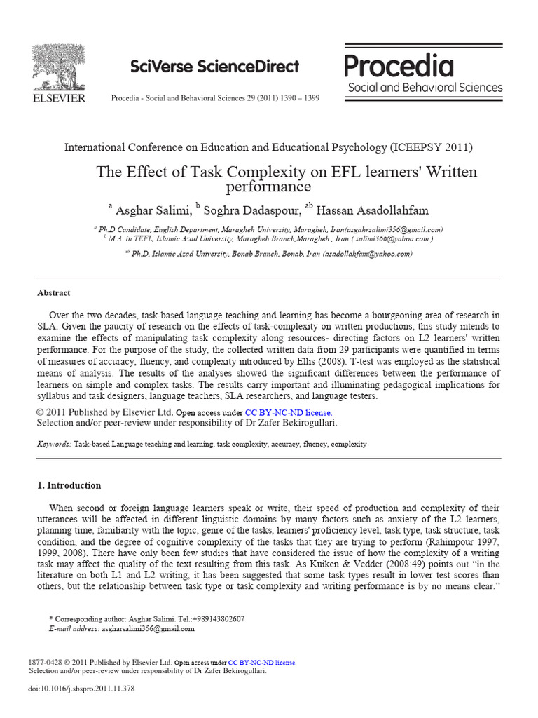 The Effect of Task Complexity On EFL Learners' Written Performance | PDF