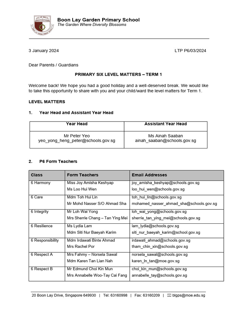 LTP 03_2024. P6 Level Letter Term 1 2024 | PDF