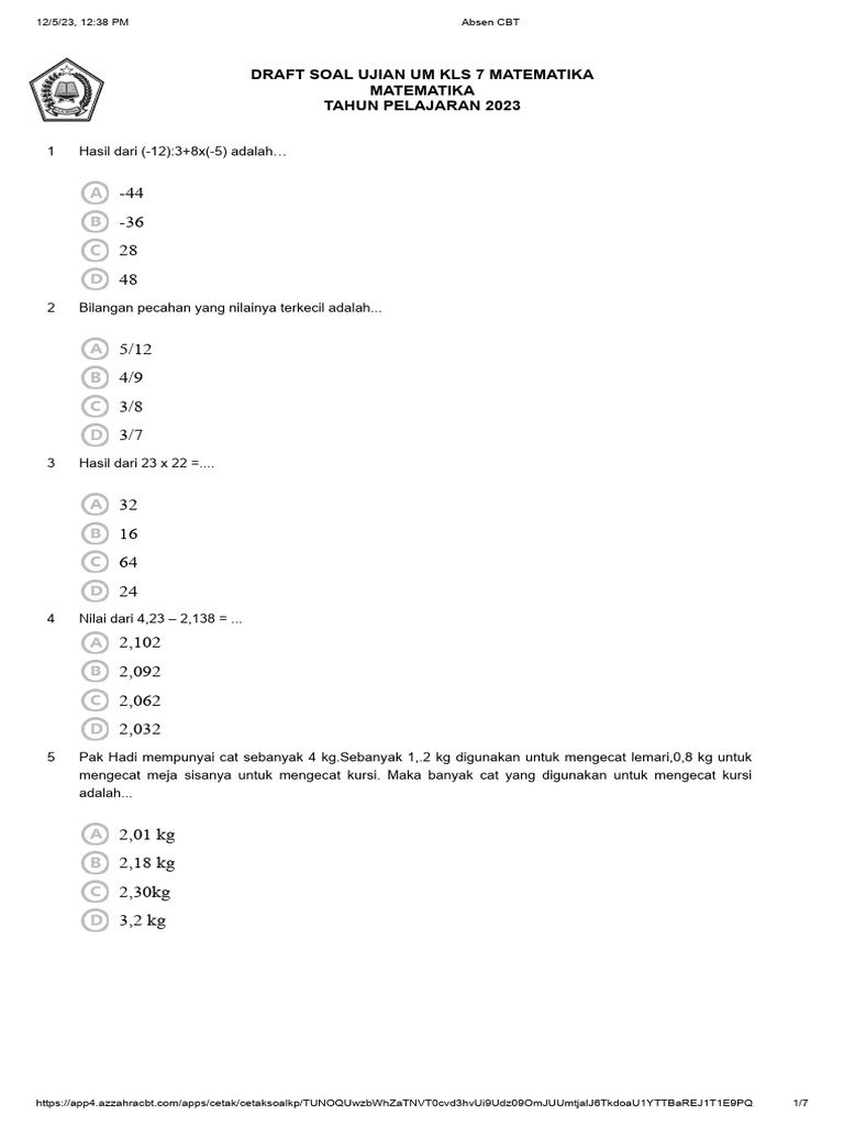 Soal Remedial Matematika | PDF