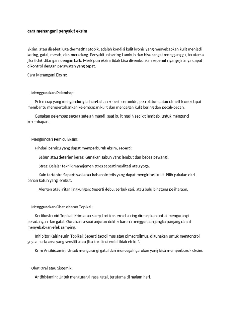Cara Menangani Penyakit Eksim | PDF