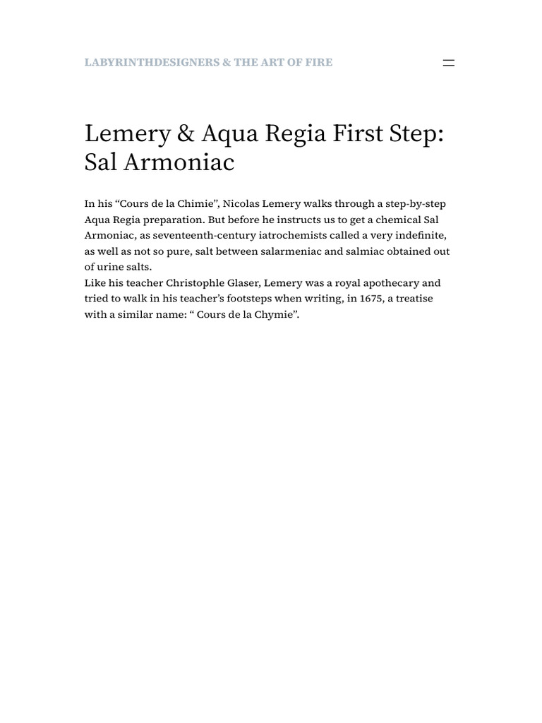 Lemery & Aqua Regia First Step - Sal Armoniac | PDF