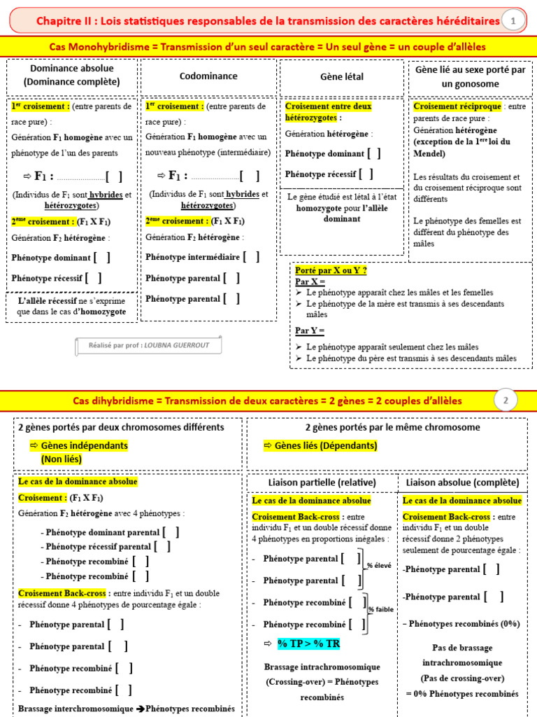 SVT Résumé Chapitre 3 Unité 2 (Lois Statistiques) | PDF