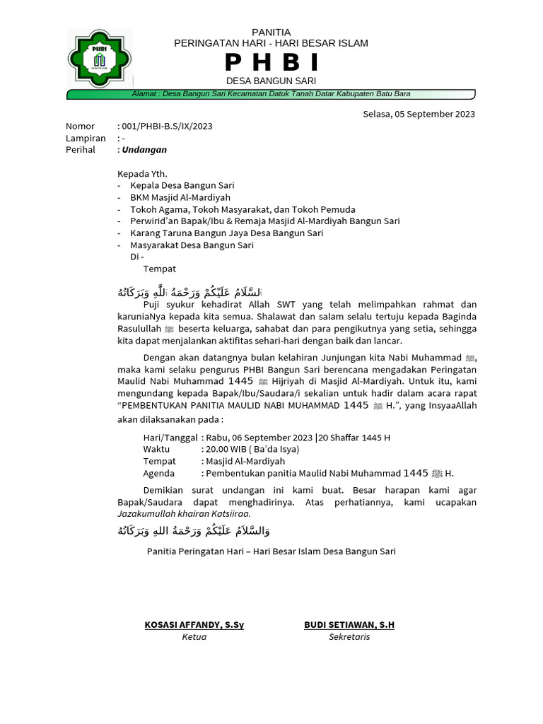 Undangan Rapat PHBI | PDF