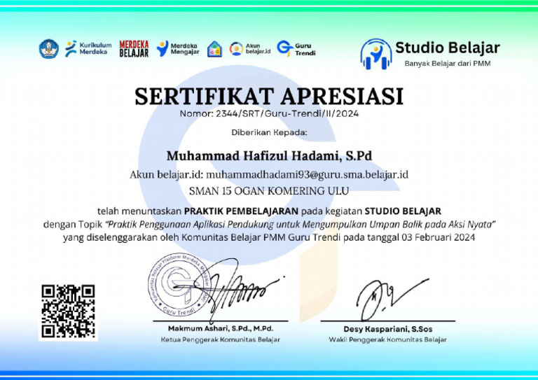 Sertifikat Studio Belajar | PDF