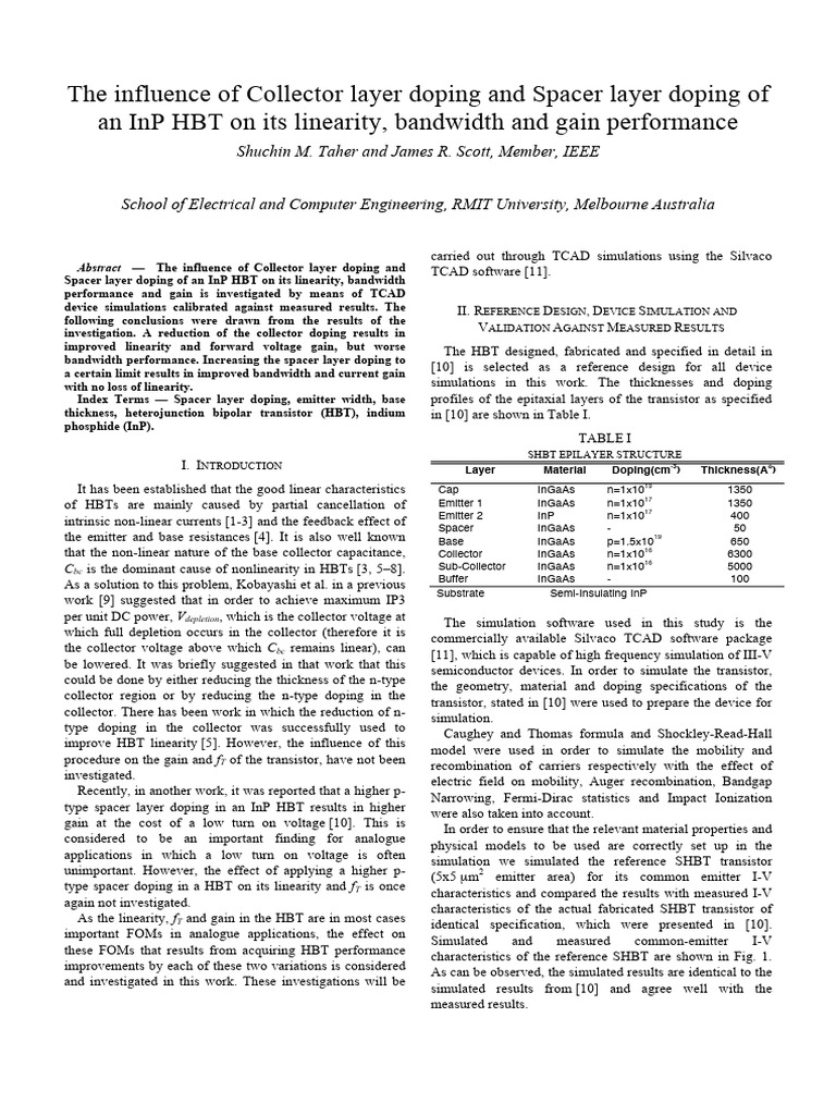 The Influence Of Collector Layer Doping And Spacer Layer Doping Of An Inp Hbt On Its Linearity