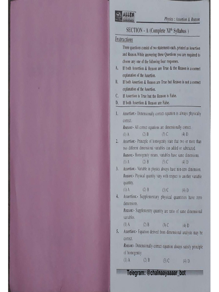 Physics Assertion Reason Questions by Allen | PDF
