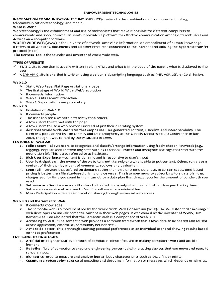 Empowerment Technologies HANDOUT NEW | PDF | World Wide Web | Computers