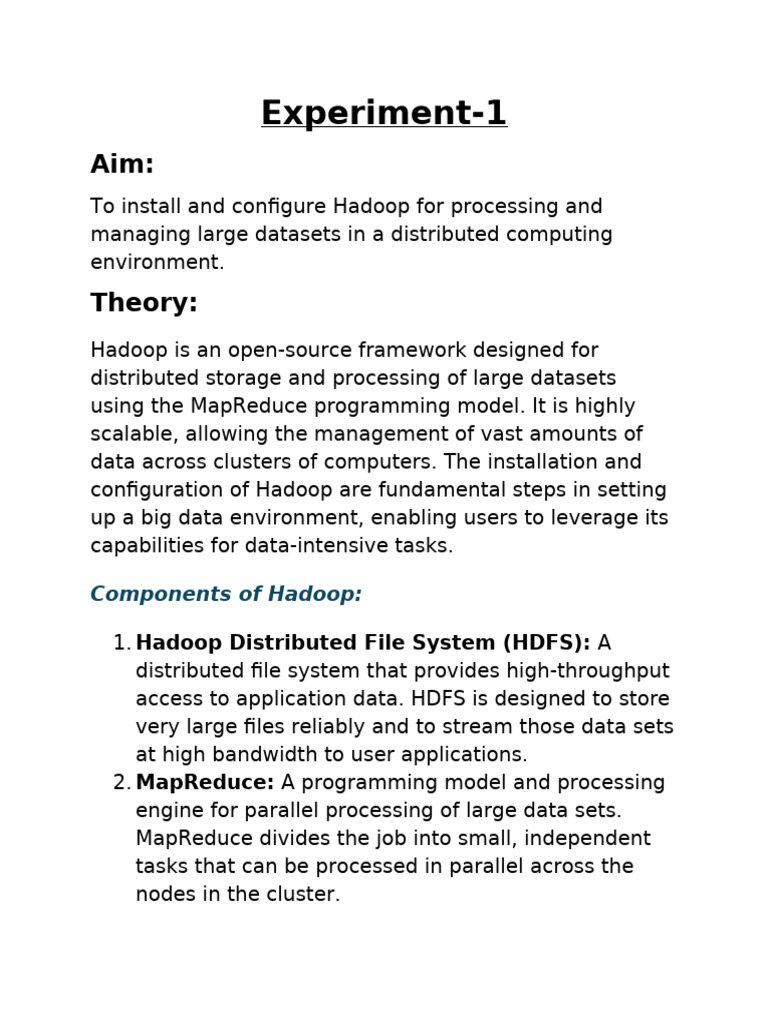 Experiment-1(Installation of Hadoop) | PDF